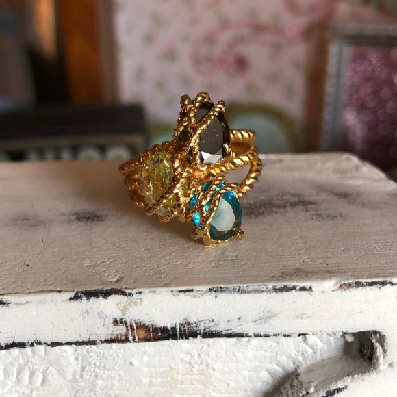 Jewelry | Tristone Gold Tone Wire Rope Ring | Poshmark